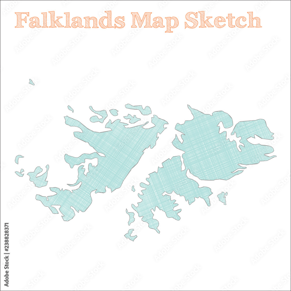 Falklands map. Hand-drawn country. Fine sketchy Falklands map with ...