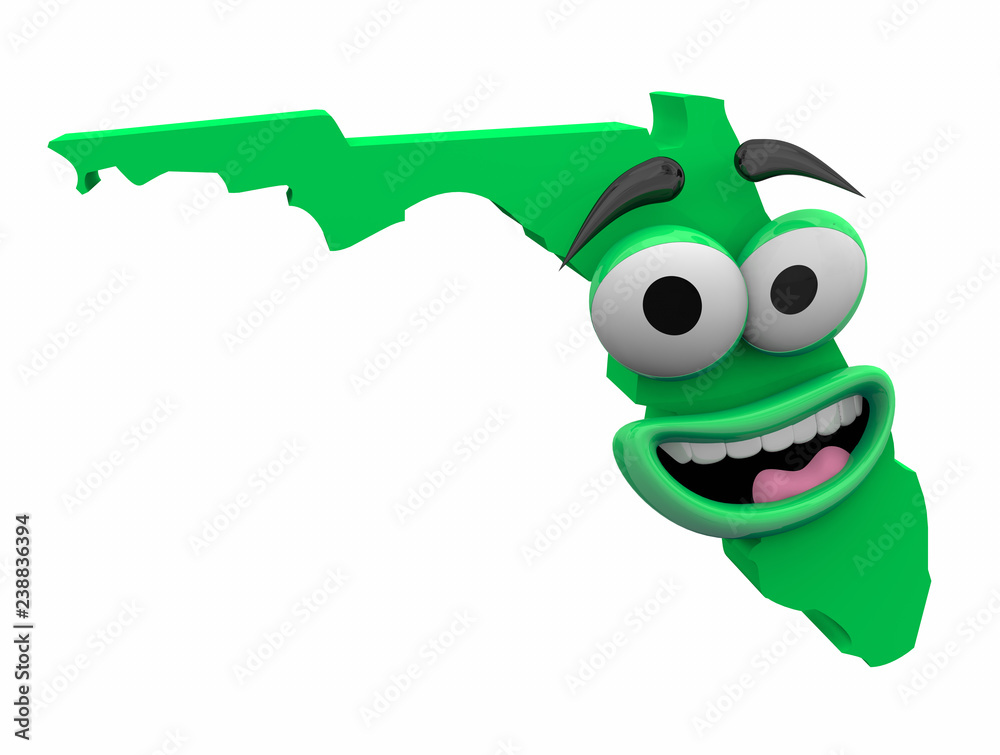 Florida State Map Eyes Mouth Funny Cartoon Face 3d Illustration Stock ...