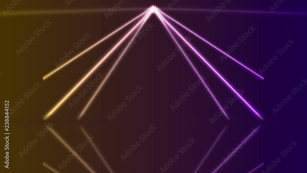 Orange and ultraviolet neon laser glowing lines with reflection ...