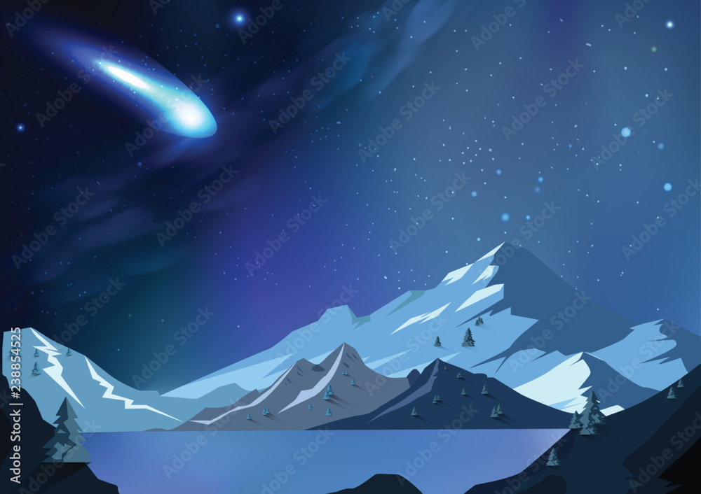 Meteor falls to planet, fantasy abstract background vector illustration ...
