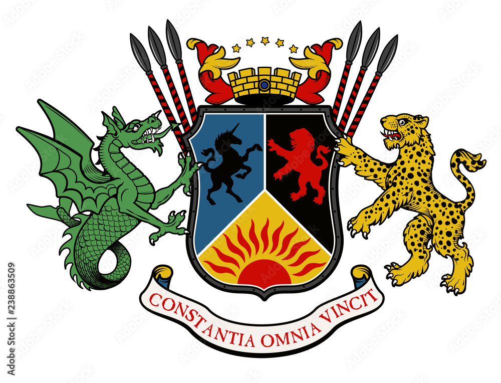 Vector heraldic illustration in vintage style with shield, crown ...