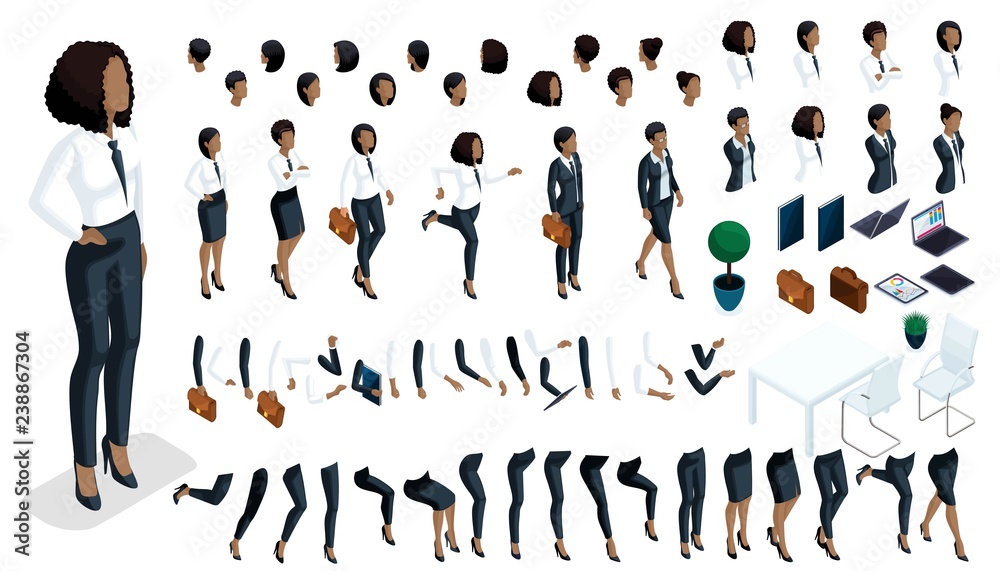 Large isometric Set of hand gestures and legs of African American woman ...