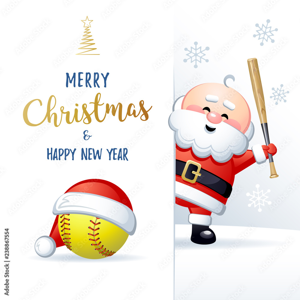 Merry Christmas and Happy New Year. Sports greeting card. Cute Santa ...