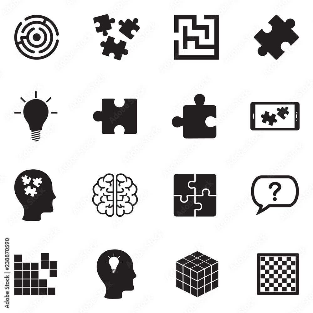 Puzzle Icons. Black Flat Design. Vector Illustration. Stock Vector ...