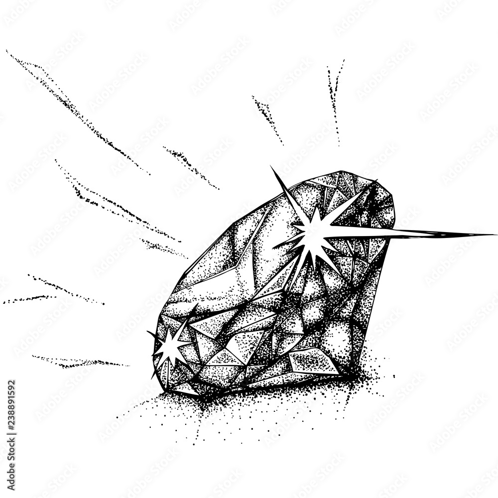 Sparkling diamond crystal. Vector hand drawn illustration. Monochrome ...
