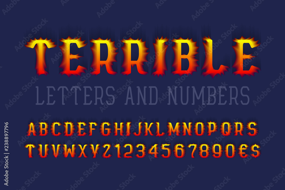 Terrible letters and numbers with currency signs. Vibrant 3d font ...