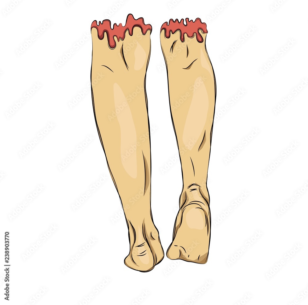 Slender female legs, barefoot, back view. Cartoon style, hand drawn ...