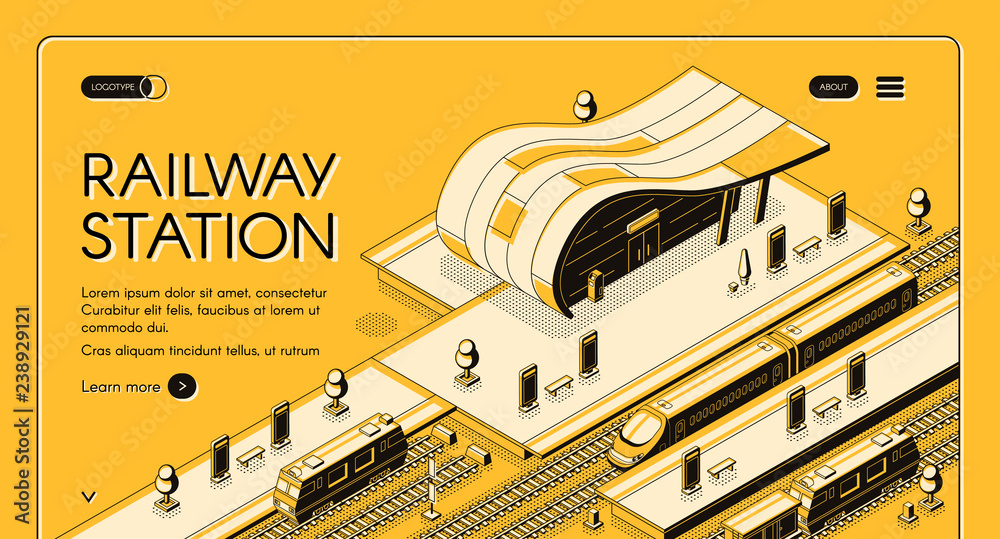 Railroad transport company isometric vector web banner with high-speed ...