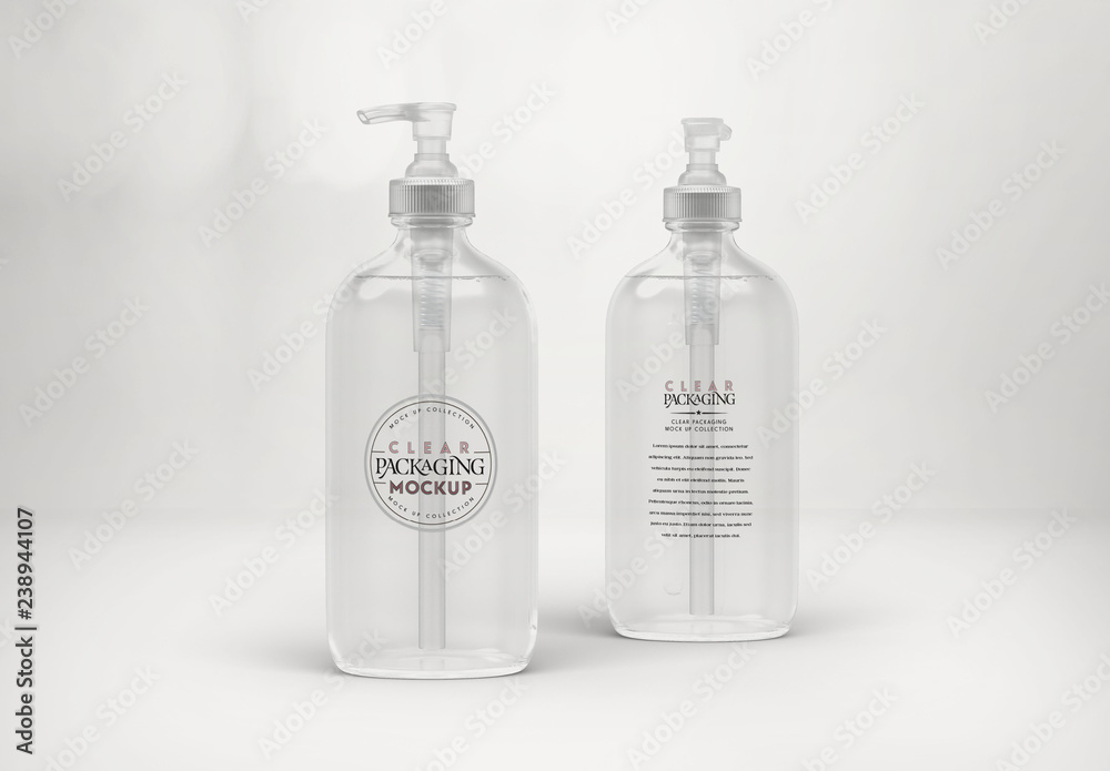 Clear Plastic Pump Bottles Mockup Stock Template | Adobe Stock