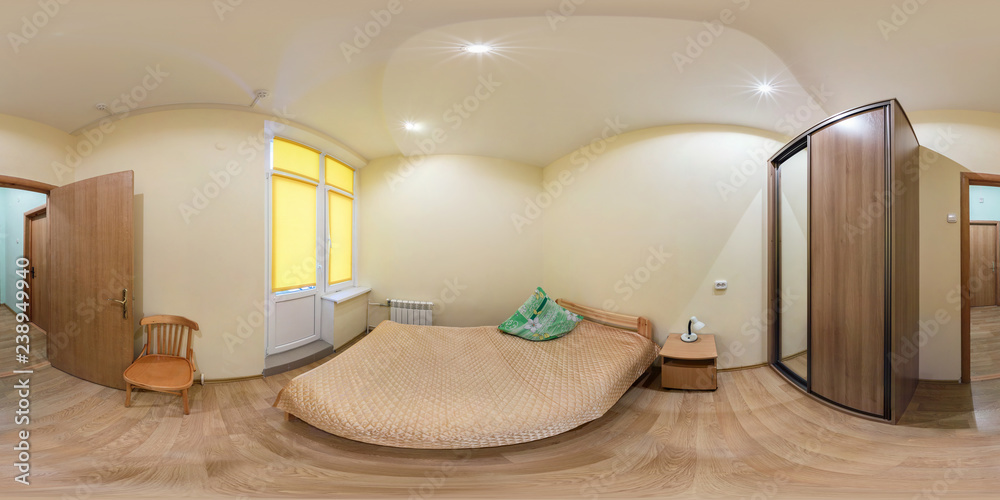 360 panorama view in bedroom in small hotel, full seamless panorama 360 ...