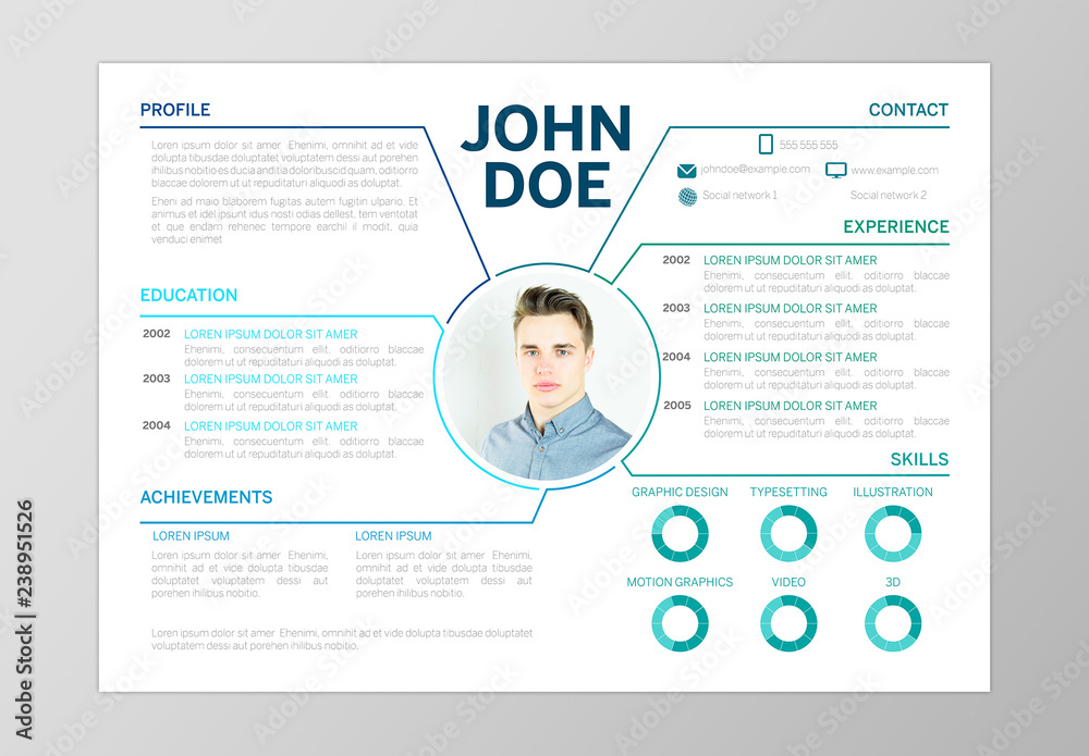 Resume Layout with Blue Accents and Section Markers Stock Template ...