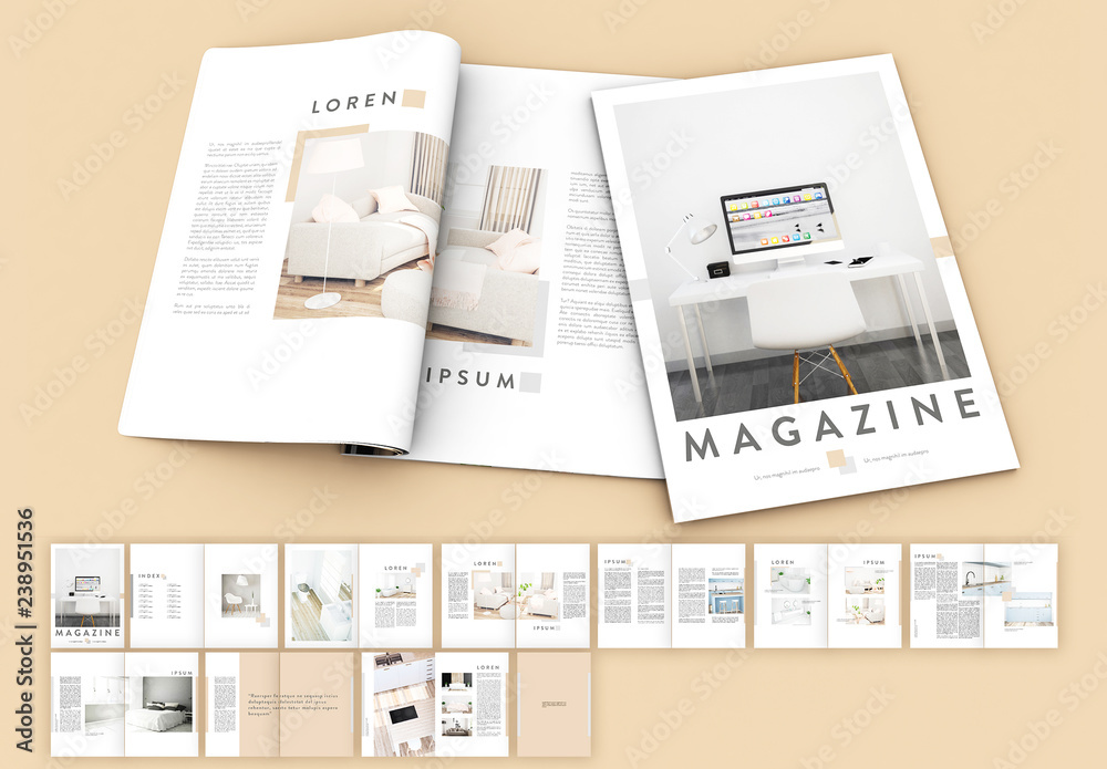 Magazine Layout with Gray and Peach Accents Stock Template | Adobe Stock