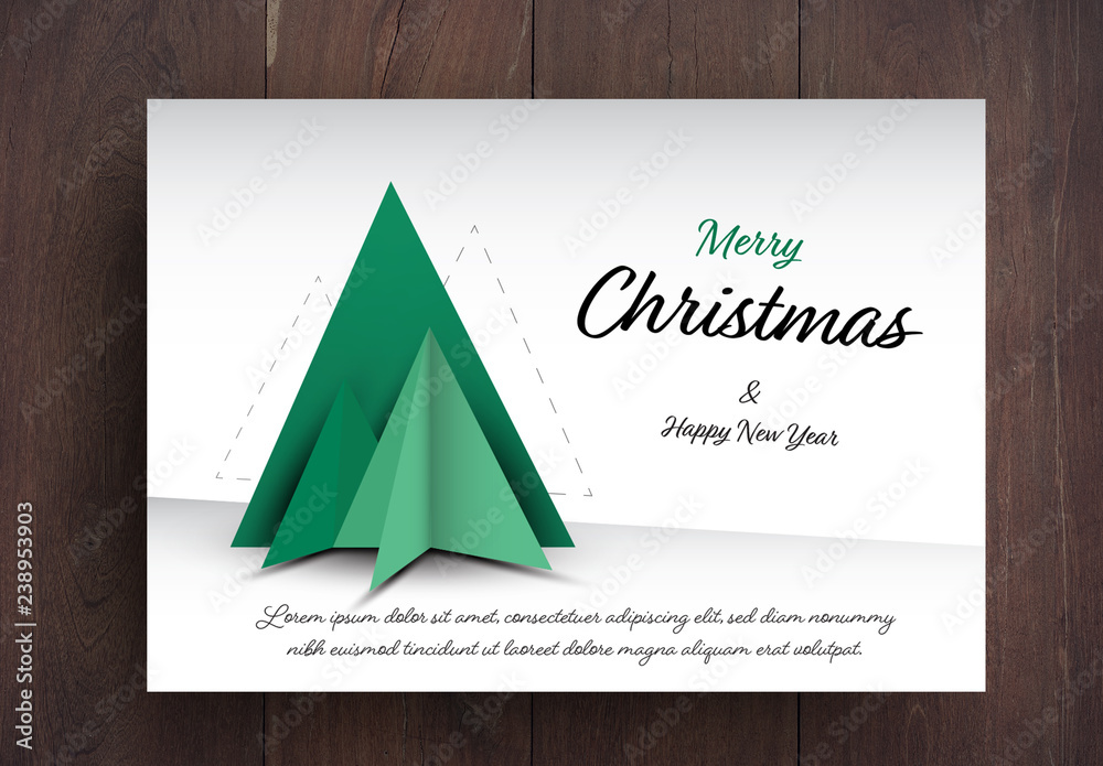 Christmas Card Layout with Tree Element Stock Template | Adobe Stock
