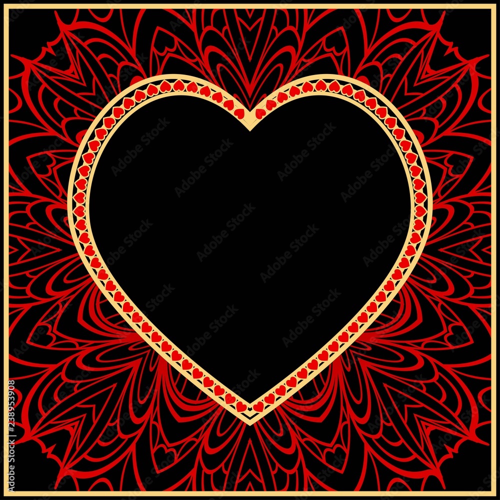 Invitation card with heart and floral ornament. Vector illustration ...