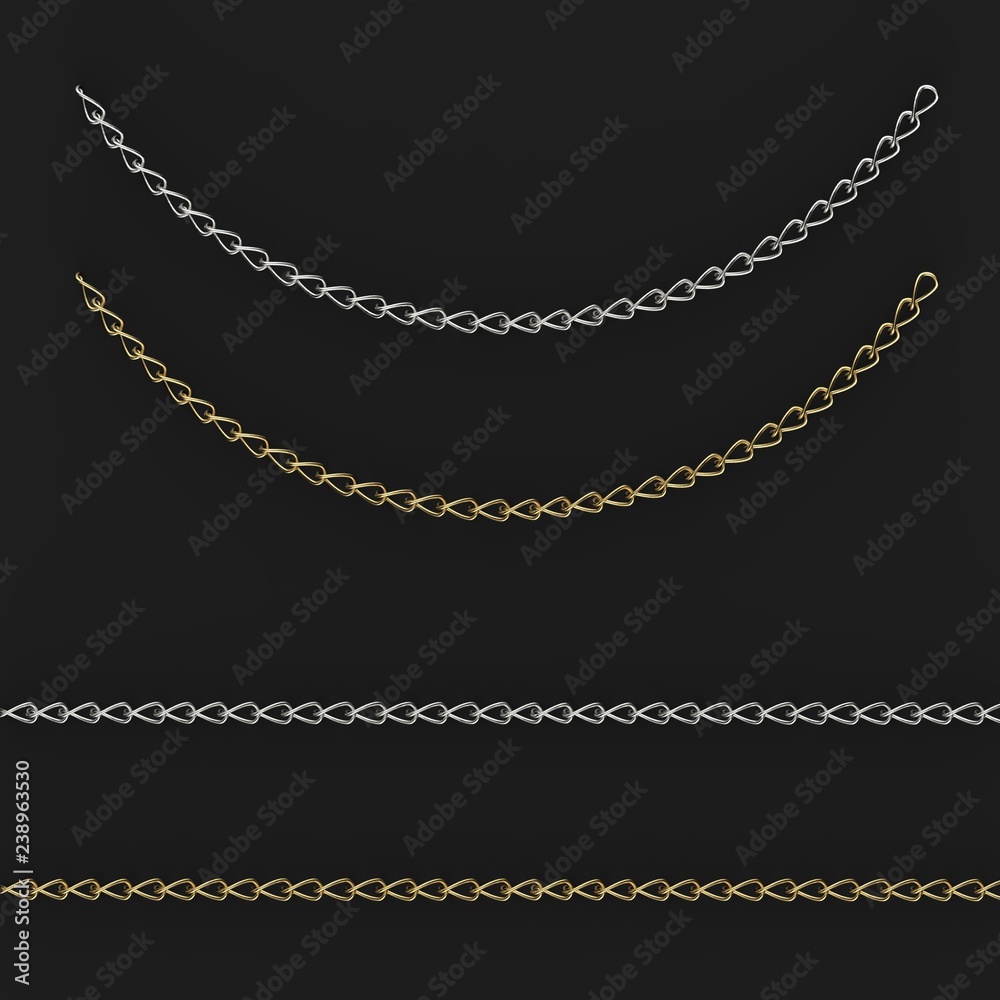 Gold and silver chains on a black background, 3d render. Jewelry chains ...