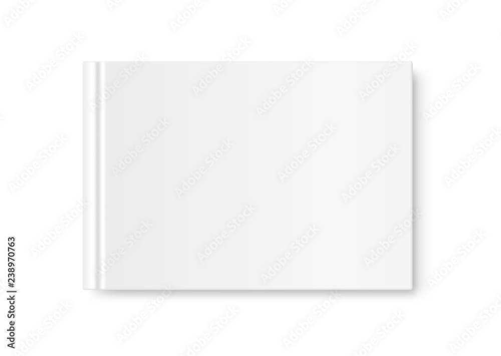 Horizontal closed book mock up isolated on white background. White ...