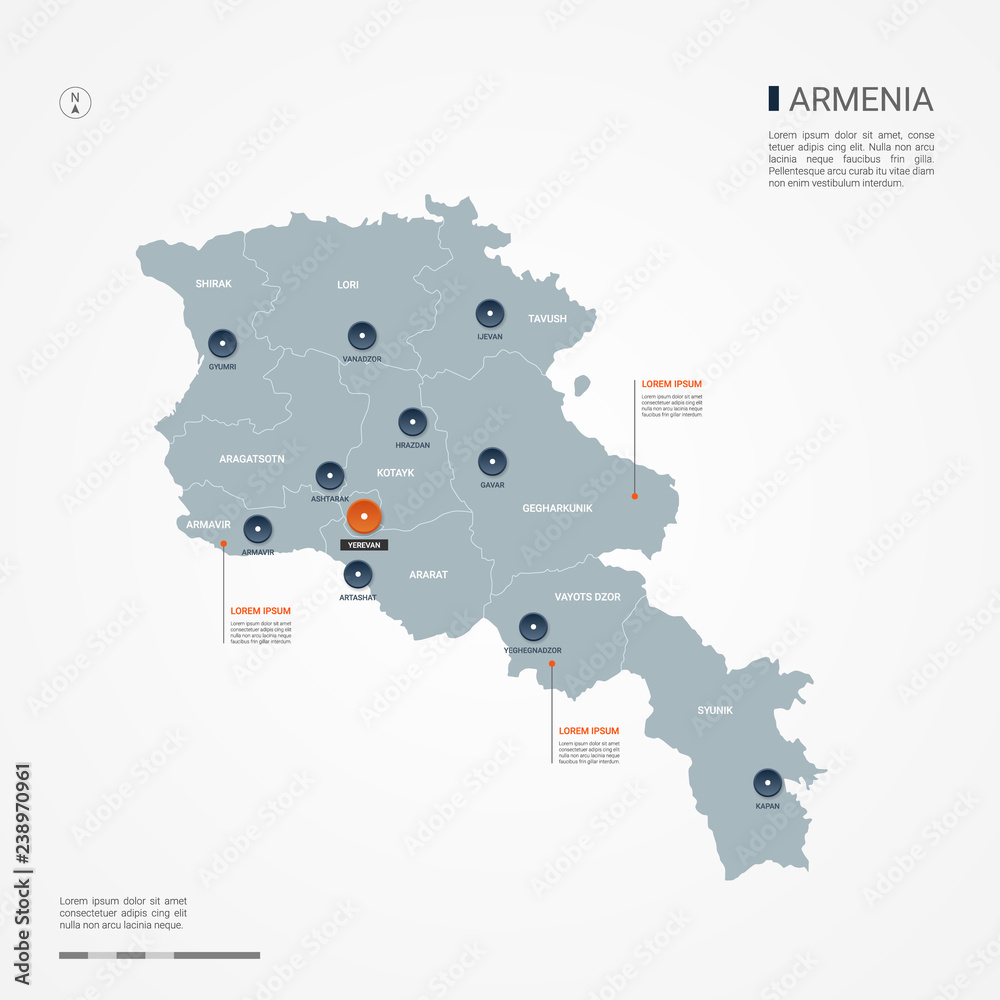 Armenia map with borders, cities, capital and administrative divisions ...