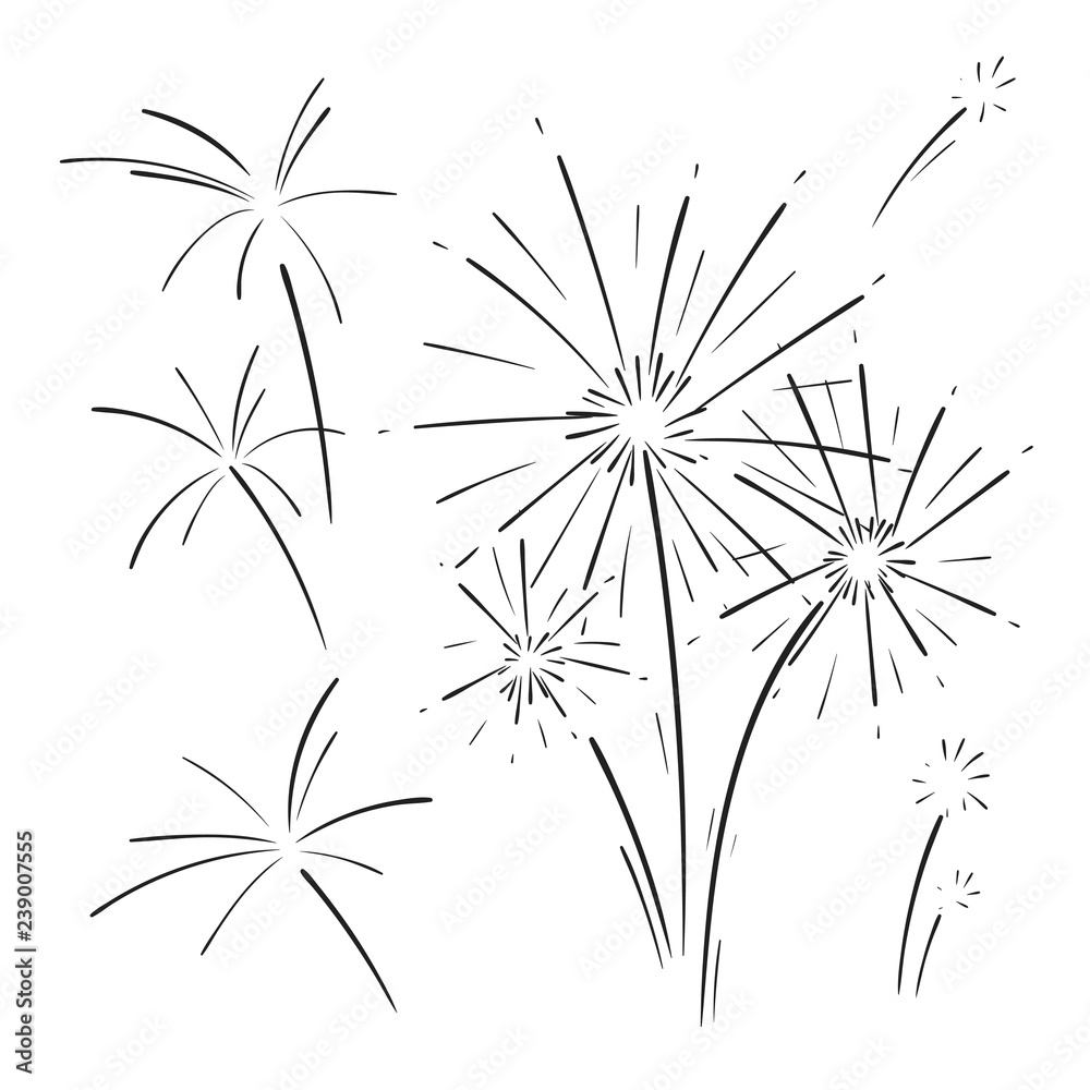 Hand drawn set of fireworks. Stock Vector | Adobe Stock