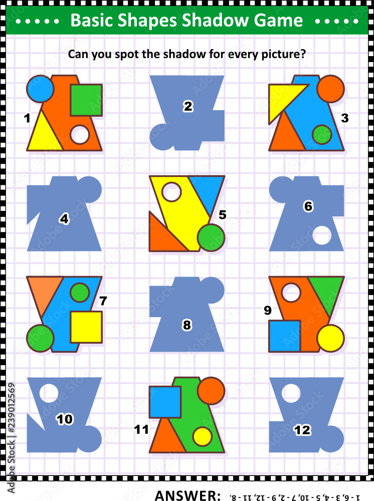 Educational math visual puzzle, basic shapes learning and practice ...