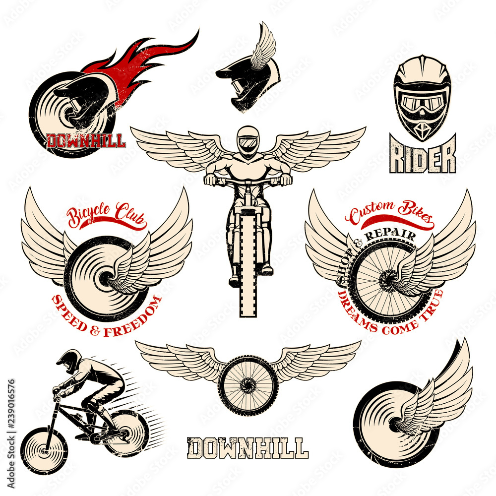 Bicycle grunge badges, icons, retro logotypes, isolated on white ...