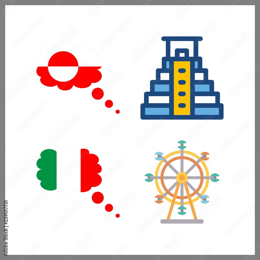 4 attraction icon. Vector illustration attraction set. ferris whell and ...