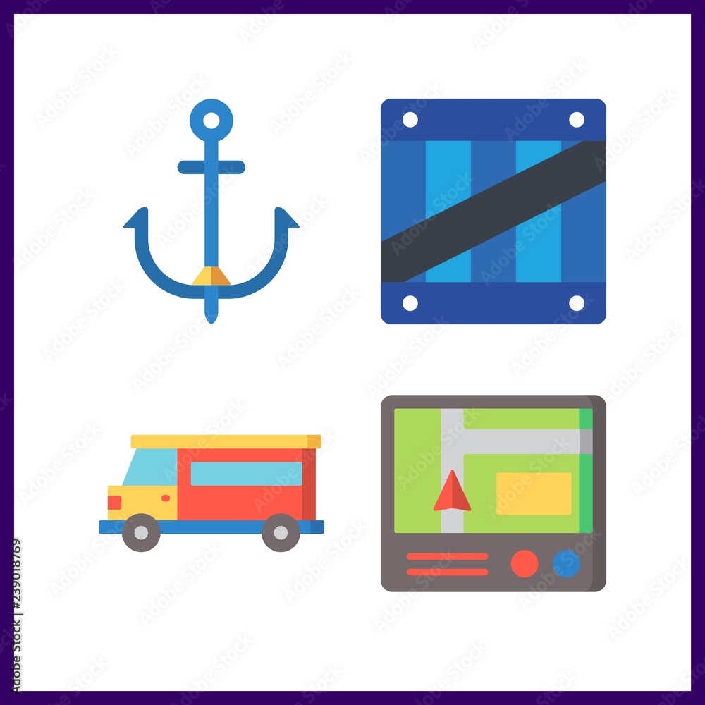 4 transport icon. Vector illustration transport set. box and anchor ...