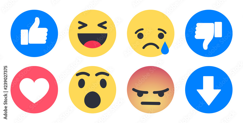 Set of flat emoticons and emojis for web design Stock Vector | Adobe Stock
