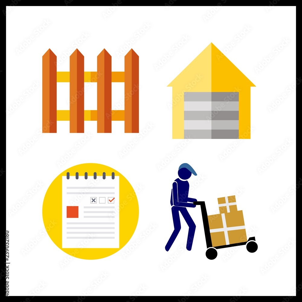4 wall icon. Vector illustration wall set. load bearing and picket ...
