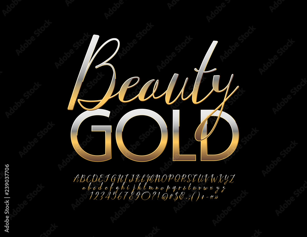 Beautiful Golden Font. Exclusive handwritten Alphabet Letters, Numbers ...