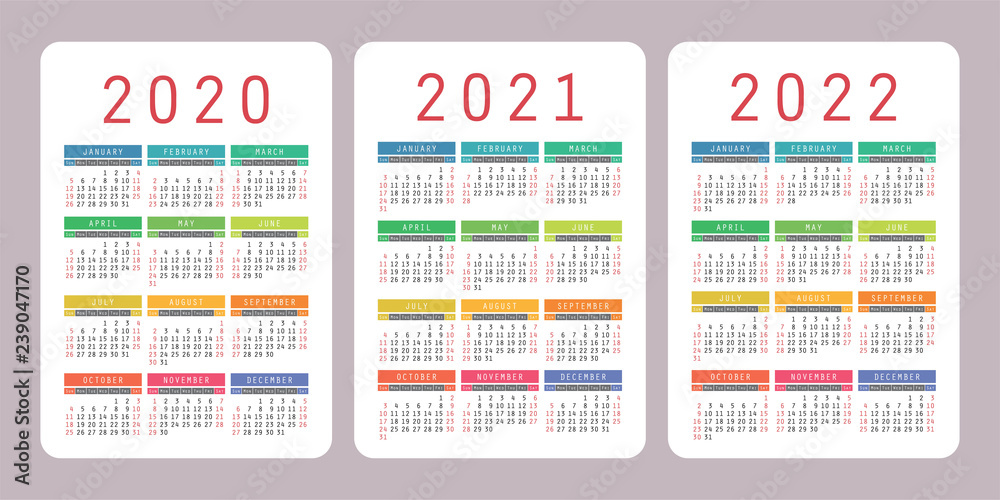 Calendar 2020, 2021, 2022 years. Vertical vector pocket calender design ...