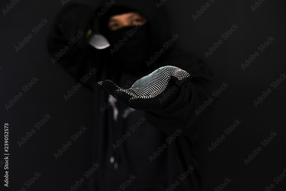 Robber with big knife - a killer person with sharp knife about to ...