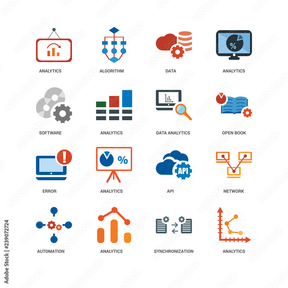 16 icons related to Analytics, undefined, Network, Algorithm signs ...