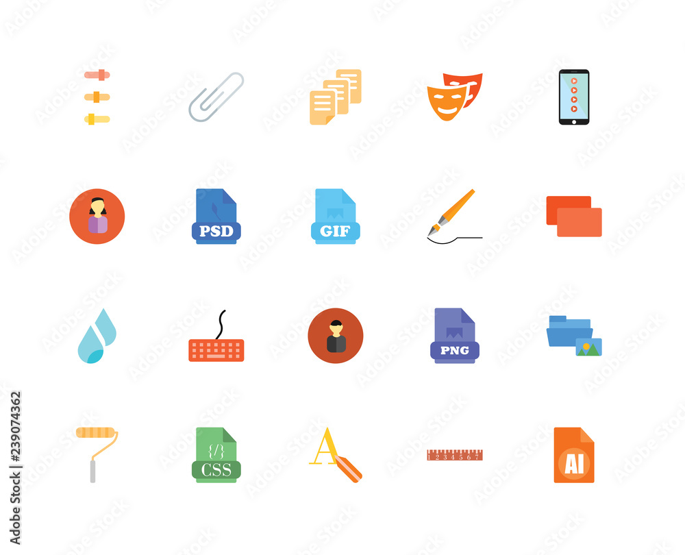 20 icons related to AI, Ruler, Text editor, Css, Roller, Smartphone ...