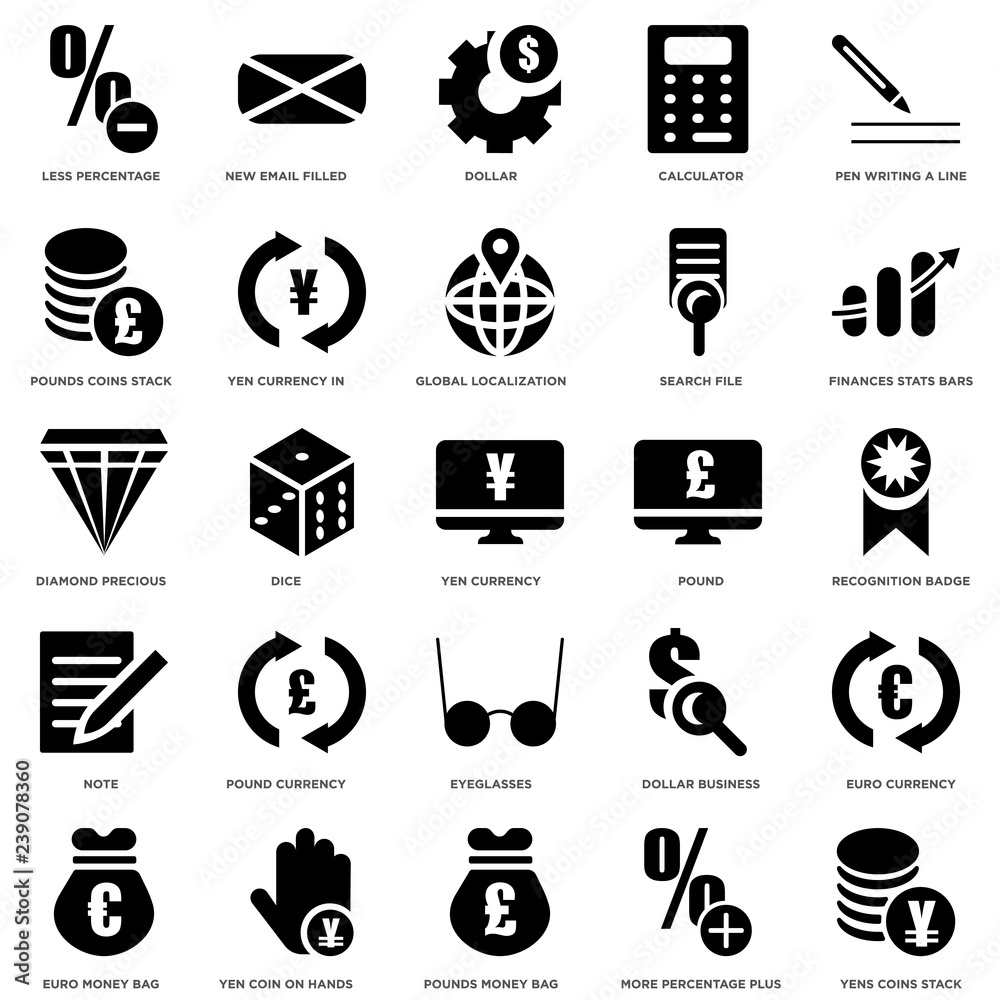 25 icons related to Recognition badge, Pounds money bag, Yen coin on ...