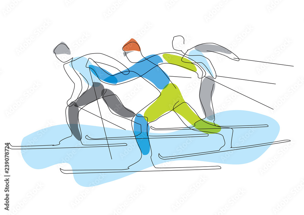 Cross country race. Illustration of Cross country ski racers, line art ...