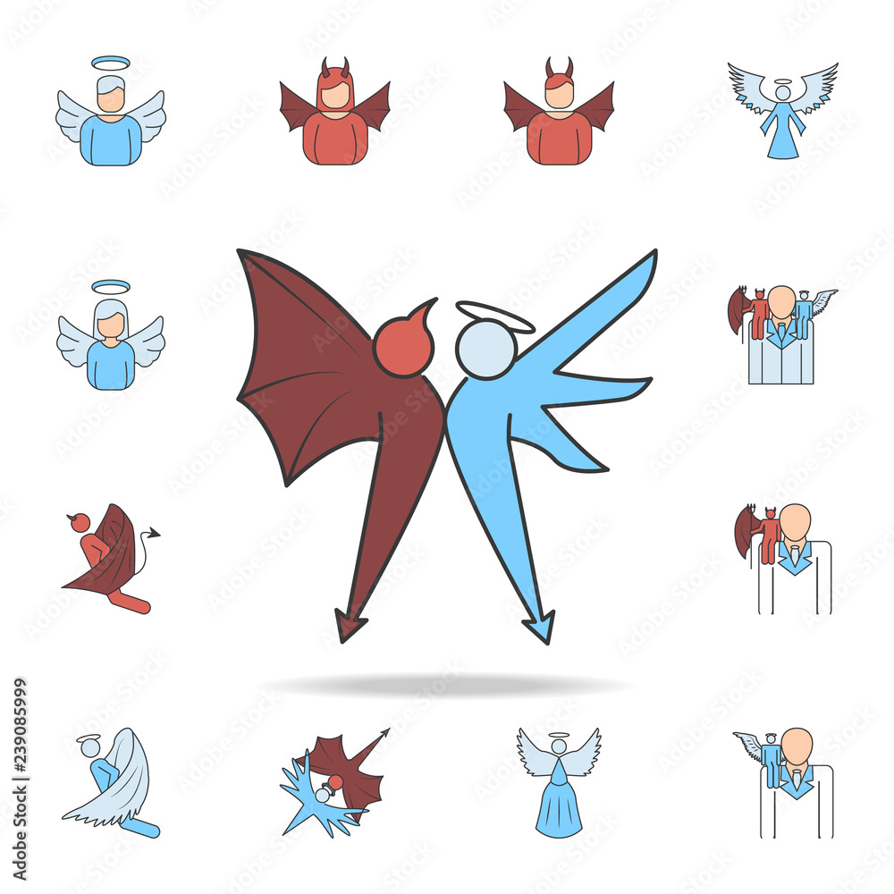 Angel and demon color field outline icon. Detailed set of angel and ...