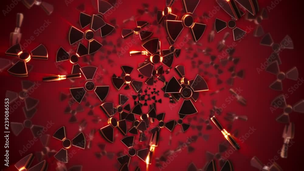 Falling NUCLEAR, Radiation Hazard Danger Symbols Animation, Rendering ...