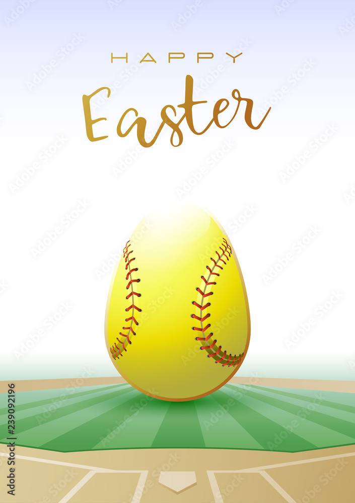 Happy Easter. Sports greeting card. Realistic softball ball in the ...