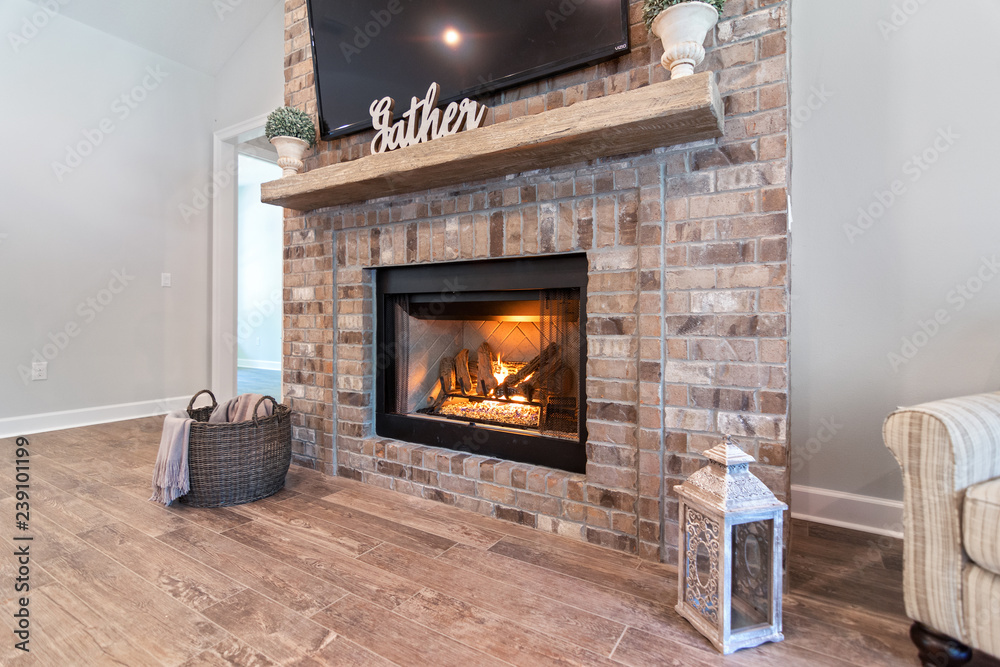 Brick Fireplace Stock Photo | Adobe Stock