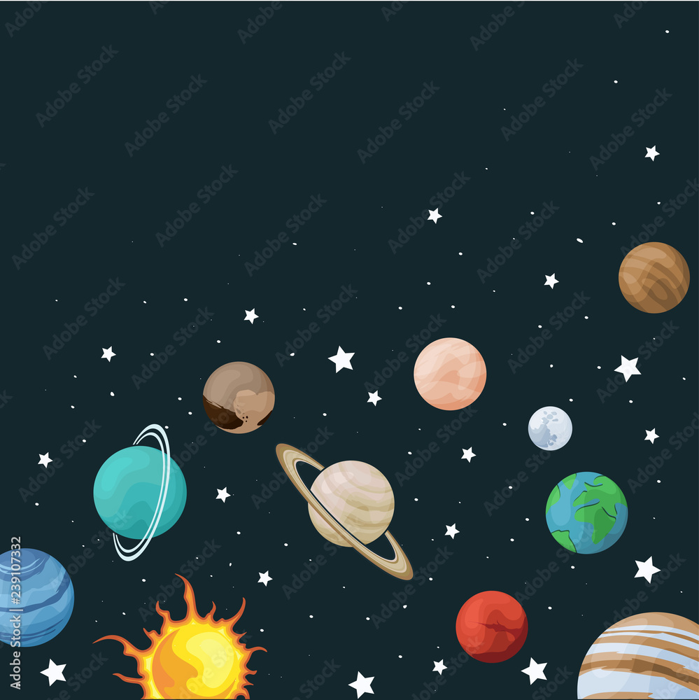 Vector clip art set of solar system Square banner with planet on space ...