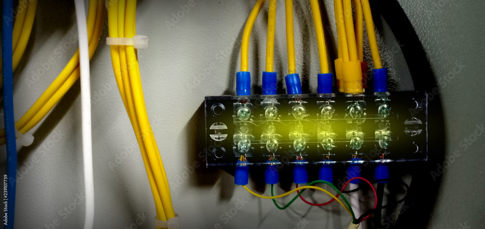 Wiring and electrical systems in the control cabinet Stock Photo ...