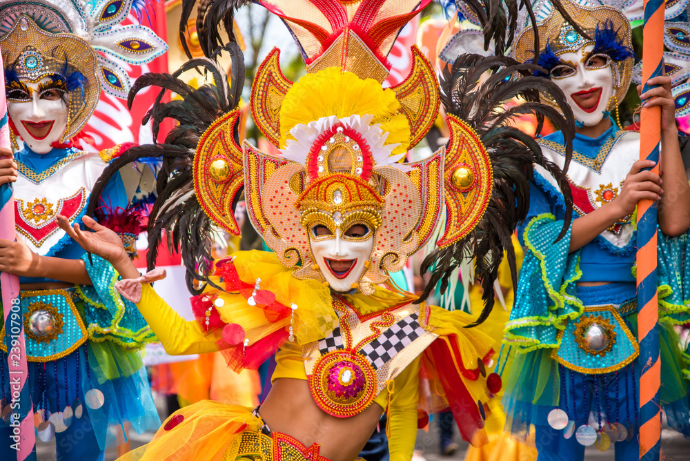 Colorful smiling mask of Masskara Festival, Bacolod City, Philippines ...