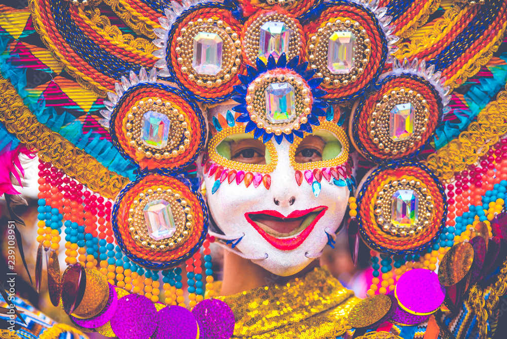 Colorful smiling mask of Masskara Festival, Bacolod City, Philippines ...