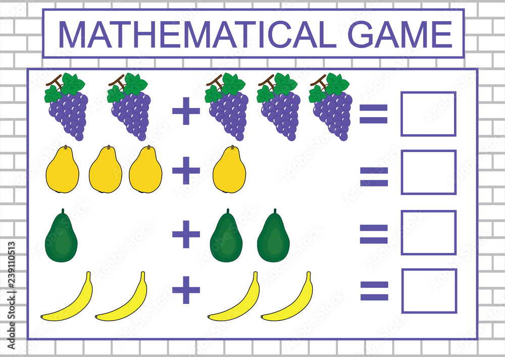 Educational game for kids. Learning counting, addition. Vector ...