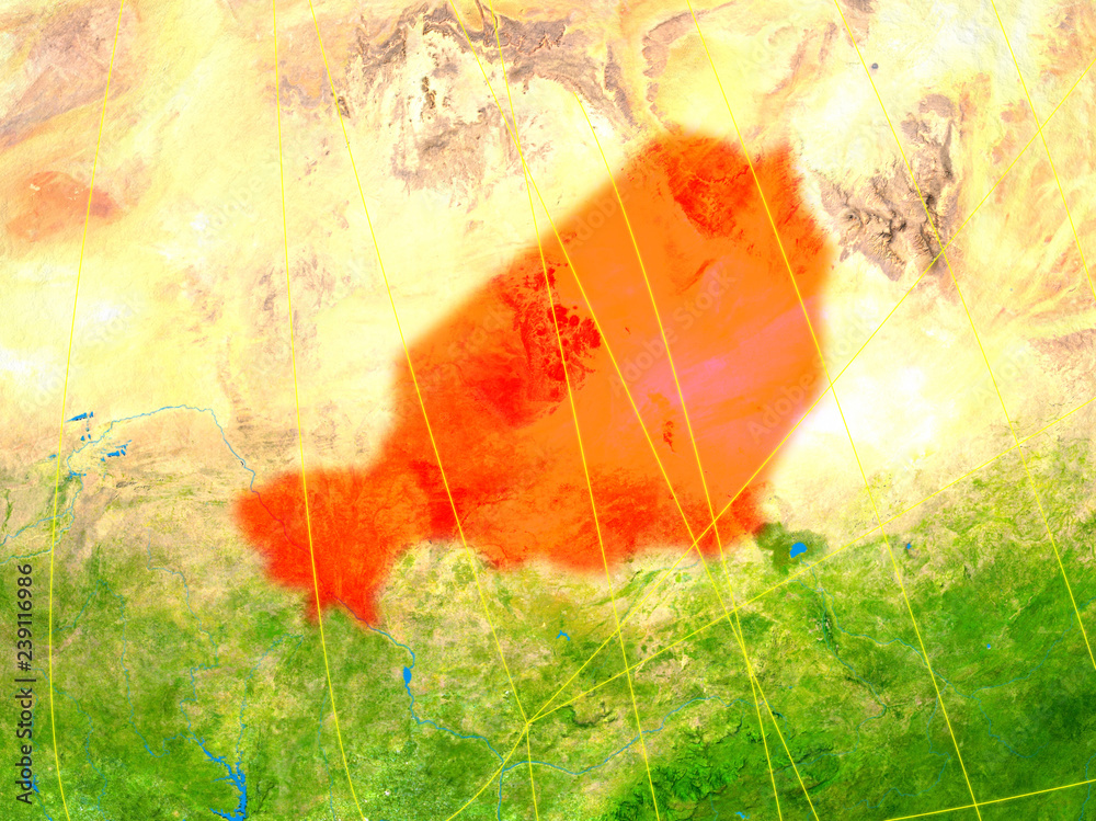 Niger from space on model of planet Earth with networks. Detailed ...