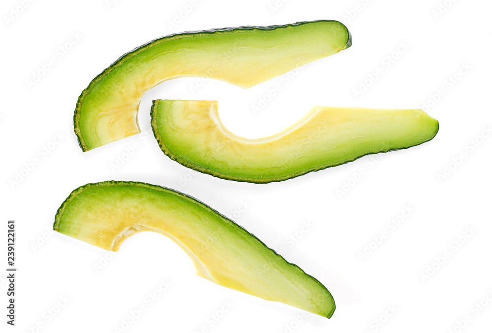 Sliced avocado isolated on white background, top view. Healthy food ...