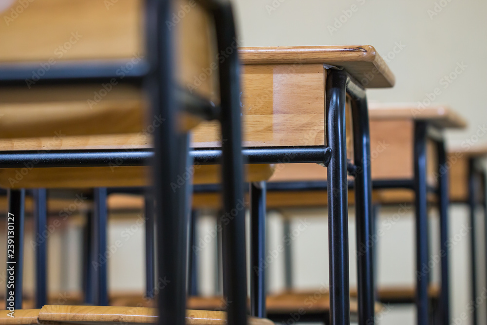 Back to school concept. School empty classroom, Lecture room with desks ...