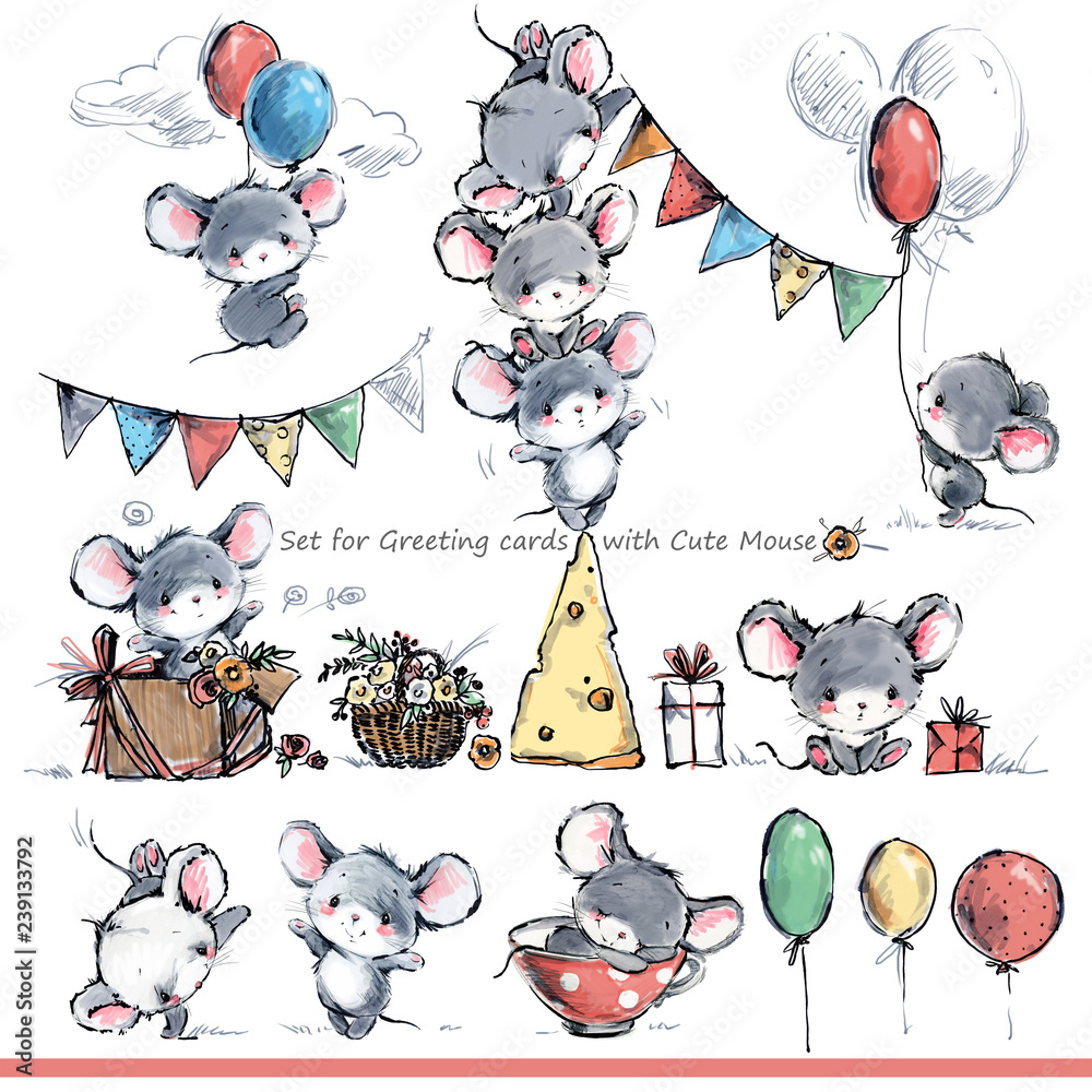 cartoon mice. Cute mouse illustration set Stock Illustration | Adobe Stock