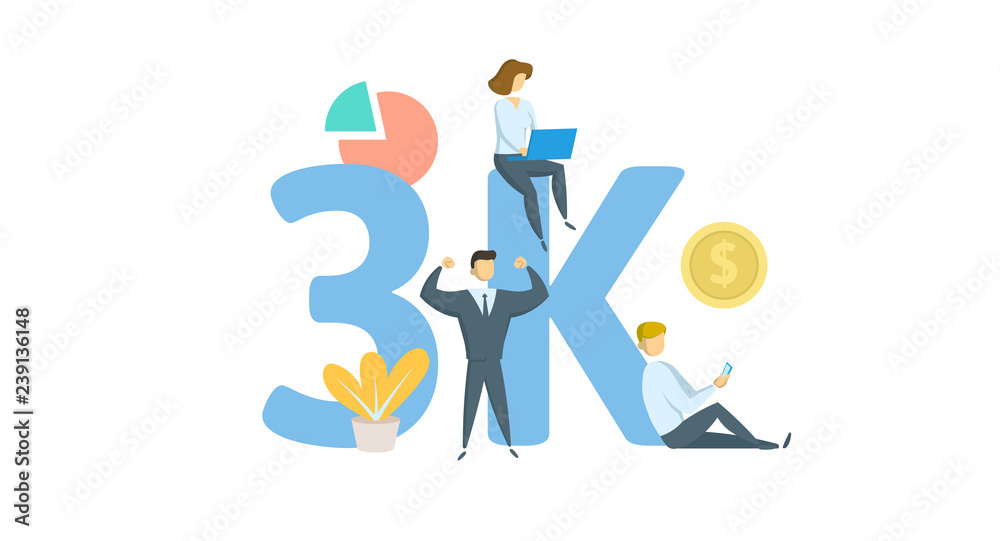 3K likes, followers online social media banner. Concept with keywords ...