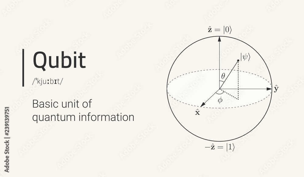 Qubit concept representation. Visualization of quantum bit. Monochrome ...